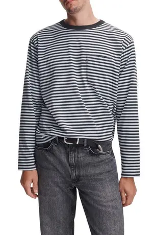 Rag & Bone Boxy Striped Long Sleeve T-shirt - Light Blue Medium