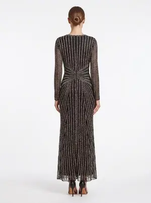 LARA NEW YORK Long Sleeve Beaded Gown