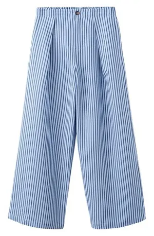 Mango Striped Wide Leg Pleated Trousers - Sky Blue