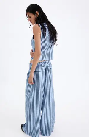 Mango Striped Wide Leg Pleated Trousers