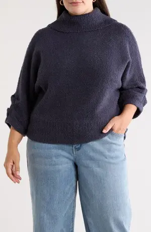 Wit & Wisdom Dolman Blouson Sleeve Mock Neck Sweater - Blue Charcoal