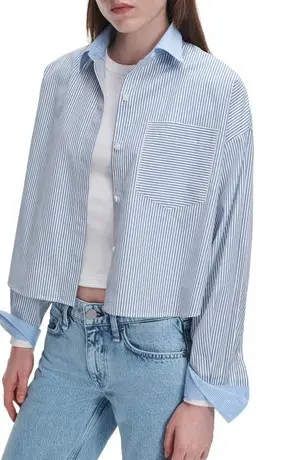Rag & Bone Marin Striped Cropped Cotton Shirt - Blue Multi Stripe
