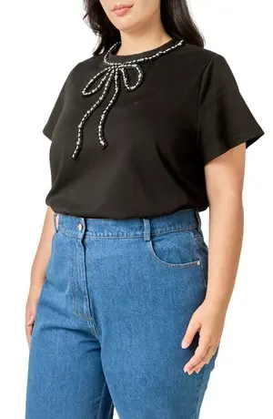 English Factory Pearl-embellished Bow T-shirt
