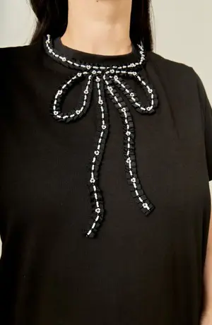 English Factory Pearl-embellished Bow T-shirt