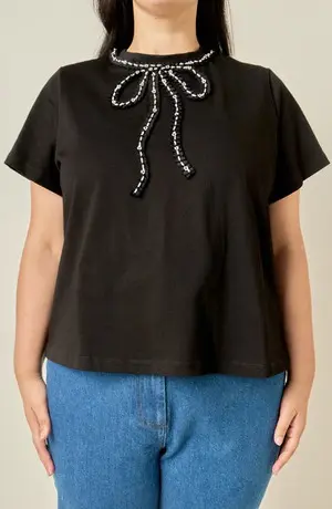 English Factory Pearl-embellished Bow T-shirt