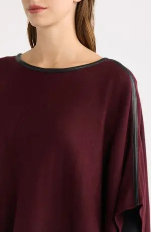 Anne Klein Faux Leather Trim Knit Cape