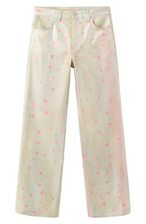 Mango Print Foil Straight Leg Jeans - Silver