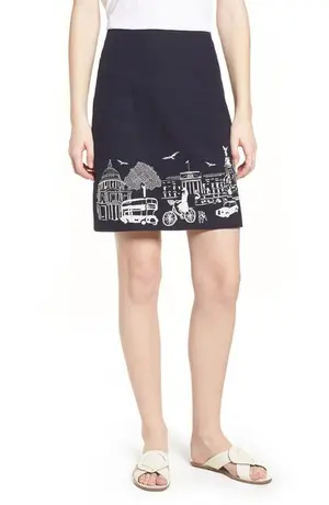 Boden Tilda Embroidered Cotton Skirt - Navy