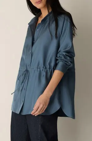 Eileen Fisher Silk Mandarin Collar Drawcord Shirt - Coldspring