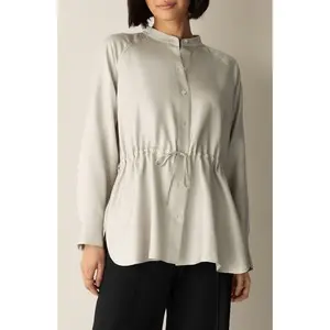 Eileen Fisher Silk Mandarin Collar Shirt With Tie - Plstr