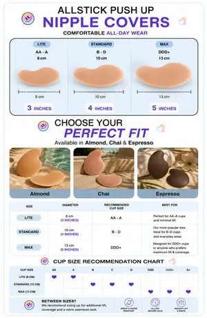 LECHERY® Allstick Push Up Adhesive Reusable Silicone Breast Nipple Covers - Chai