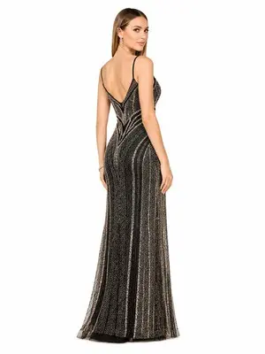 LARA NEW YORK Spaghetti Strap Beaded Gown With Slit