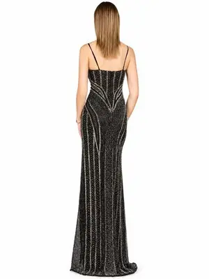 LARA NEW YORK Spaghetti Strap Beaded Gown With Slit