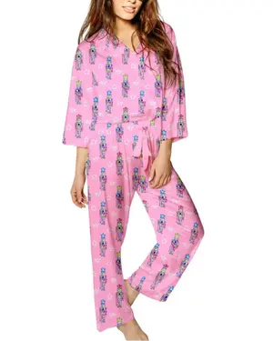 SUNSHINE SOCIETY Graffiti Nutcracker Silky 3/4 Sleeve Pants Set - Pink