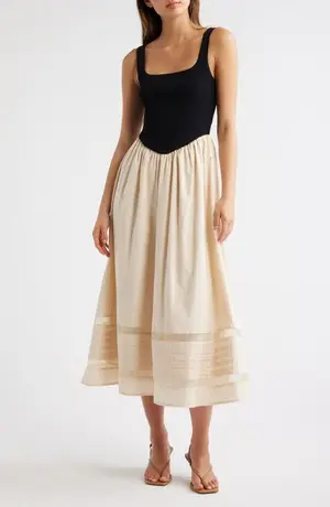Moon River Sleeveless Mixed Media Maxi Dress - Black Multi