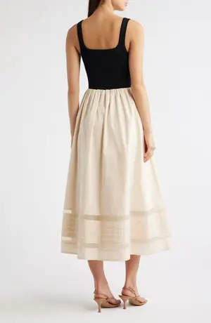 Moon River Sleeveless Mixed Media Maxi Dress