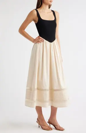 Moon River Sleeveless Mixed Media Maxi Dress