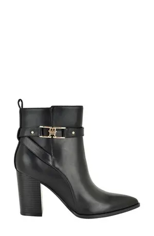 Tommy Hilfiger Midna Faux Leather Pointed Toe Block Heel Booties - Black