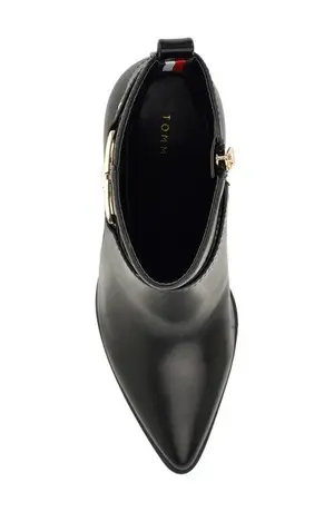 Tommy Hilfiger Midna Faux Leather Pointed Toe Block Heel Booties - Black