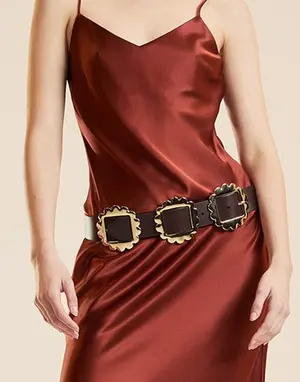 CYNTHIA ROWLEY Leather Belt With Gold Scalloped Buckles At Nordstrom