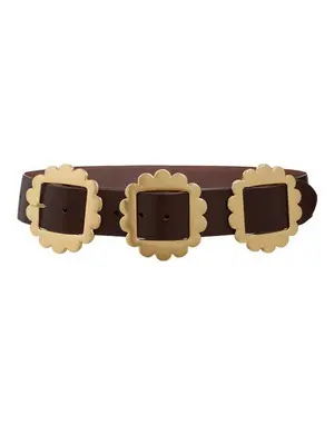 Cynthia Rowley Leather Belt With Gold Scalloped Buckles