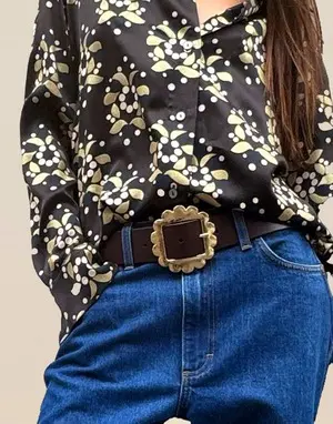 Cynthia Rowley Leather Belt With Gold Scalloped Buckles