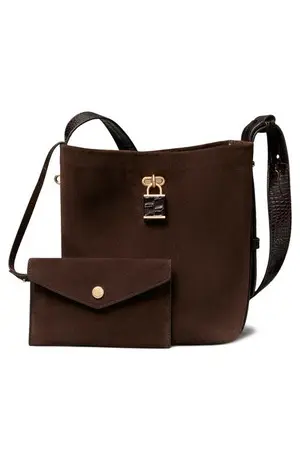 Tory Burch Lock Suede Slim Medium Bucket Bag
