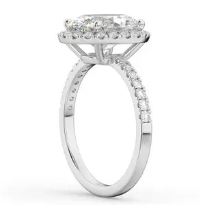 ALLUREZ Oval Cut Halo Moissanite And Diamond Engagement Ring In 14k White Gold