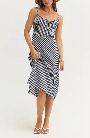 CRESCENT Gingham Slip Midi Dress