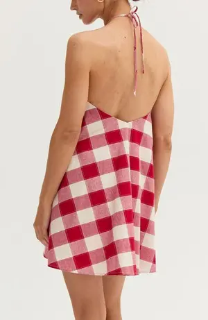 CRESCENT Gingham Halter Romper Dress - Red
