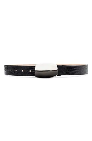 L'Agence Milou Domed Belt - Black Lizard Embossed
