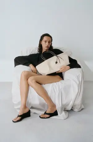 Mango Canvas Tote Bag With Beaded Charm