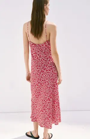 Mango Printed V-neck Slipdress - Red/ecru