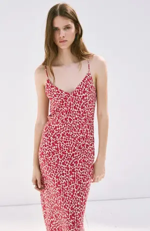 Mango Printed V-neck Slipdress - Red/ecru