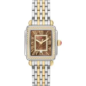 Michele Deco Madison Mid Two-tone 18k Gold Plate Diamond & Mother-of-pearl Bracelet Watch - Two Tone
