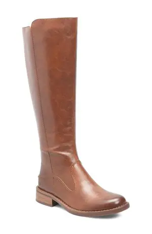 BØRN Campbell Leather Knee High Zip Up Block Heel Boots - Tan Leather