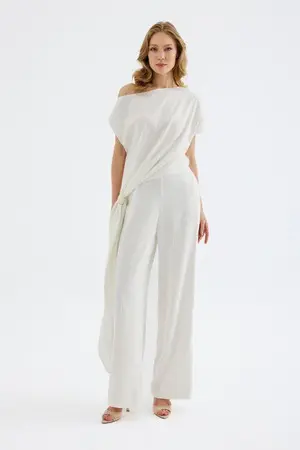 MONLICIA Elvara Fluid Viscose Wide-leg Pants - Ecru