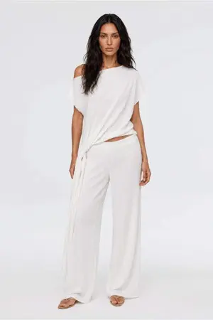MONLICIA Elvara Fluid Viscose Wide-leg Pants - Ecru