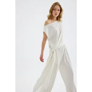 MONLICIA Torina Draped Viscose Top - Ecru