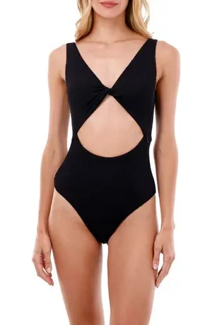 MALAI Twist Front Cutout One-piece Swimsuit - Textured Wave Black