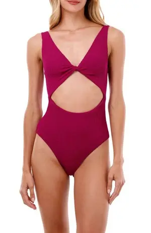 MALAI Twist Front Cutout One-piece Swimsuit - Textured Wave Raspberry