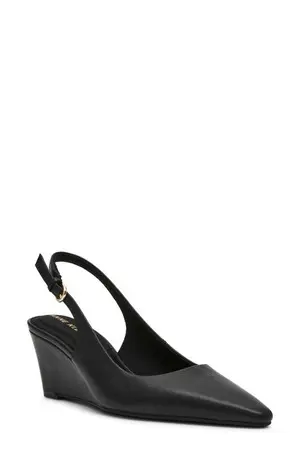 Anne Klein Cookie Wedge Slingback Pump - Black Leather
