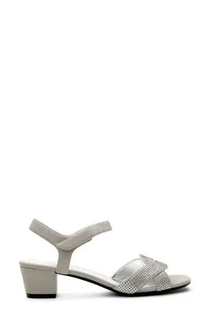 DAVID TATE Rona Embellished Block Heel Sandal - Silver Suede