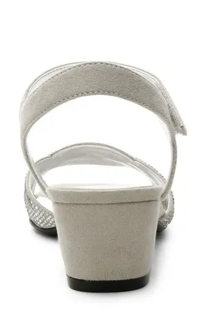 DAVID TATE Rona Embellished Block Heel Sandal - Silver Suede