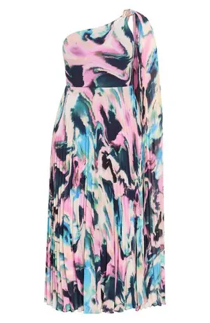 City Chic Eloura One-shoulder Pleated Maxi Dress - Rippled