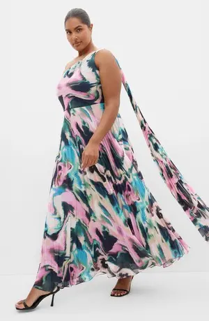City Chic Eloura One-shoulder Pleated Maxi Dress