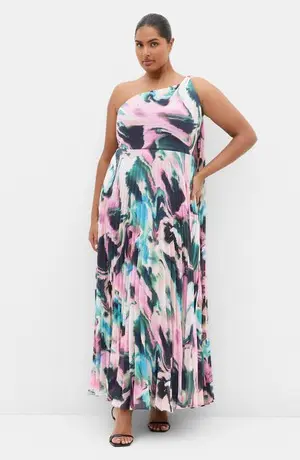 City Chic Eloura One-shoulder Pleated Maxi Dress