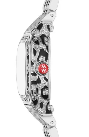 Michele Mini Meggie Diamond Leopard Dial Bracelet Watch