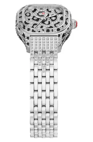 Michele Mini Meggie Diamond Leopard Dial Bracelet Watch