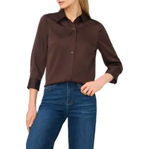 CECE DUPRAZ Button Front Satin Shirt - Coffee Bean